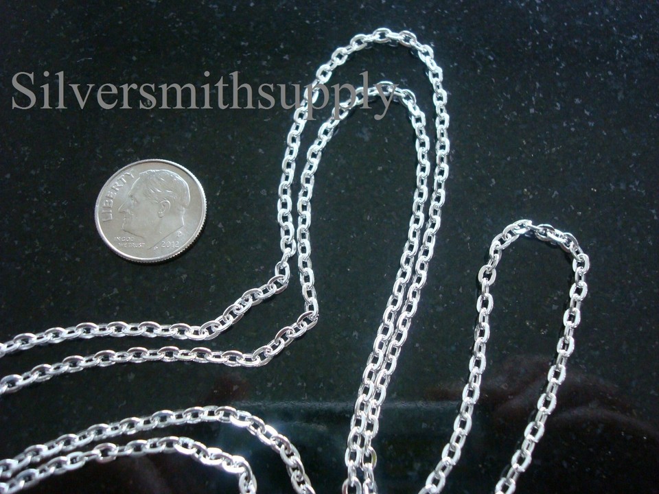Jewelry chain fine cable link 3.5x2.5mm flat sterling silver plated 6 ...