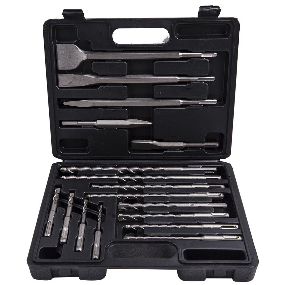 17 pieces SDS Drill & Chisel Chipping Bit Set Drill + Flat Chisel Tool ...