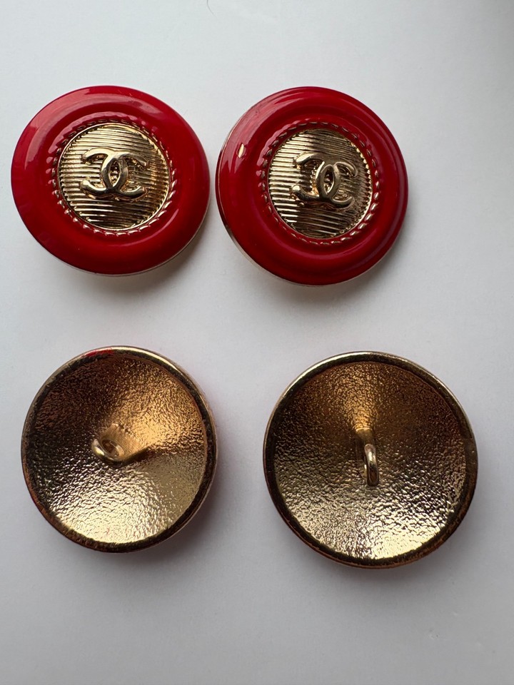Set of 4 CHANEL Red Enamel & Gold CC Logo Buttons – Bold Vintage Style ...