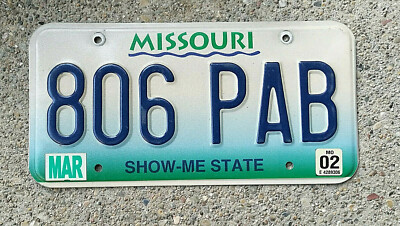 REAL MISSOURI STATE LICENSE PLATE AUTO NUMBER CAR TAG # 806 - PAB SHOW ...