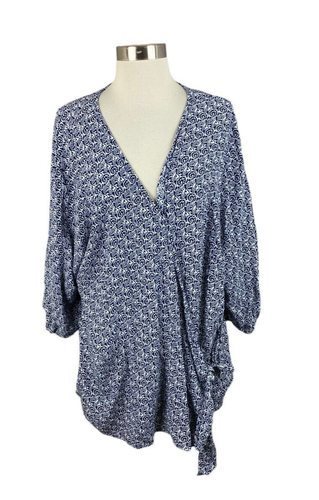 Talbots 3X Blue White Wrap Blouse 3/4 Sleeve V Neck | eBay