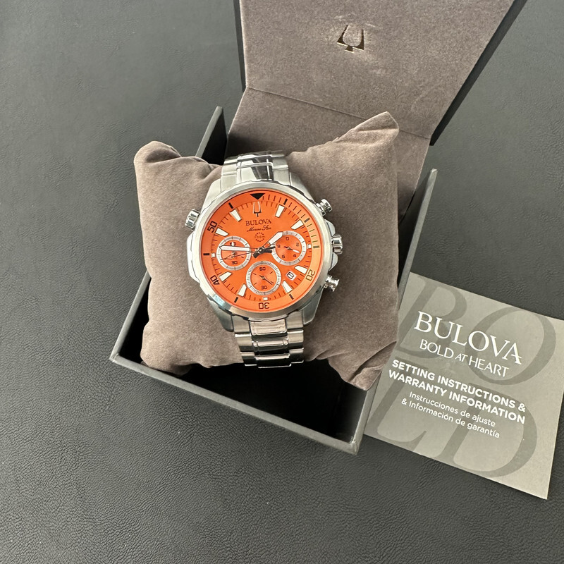 Bulova Marine Star/96B395 Chronograph Orange Dial 6S20/Swiss Quartz ...