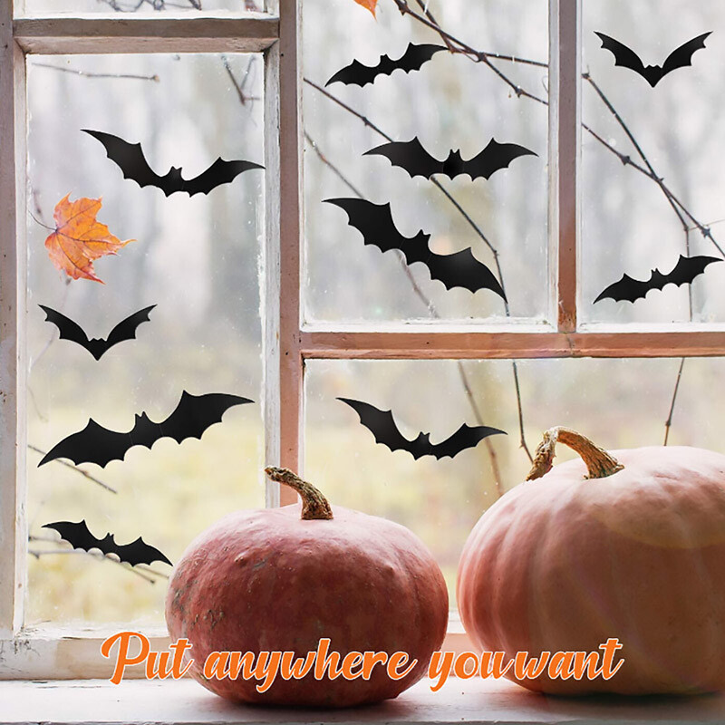 56pcs Halloween 3D Bats Decoration PVC Bat Wall Stickers for Home ...