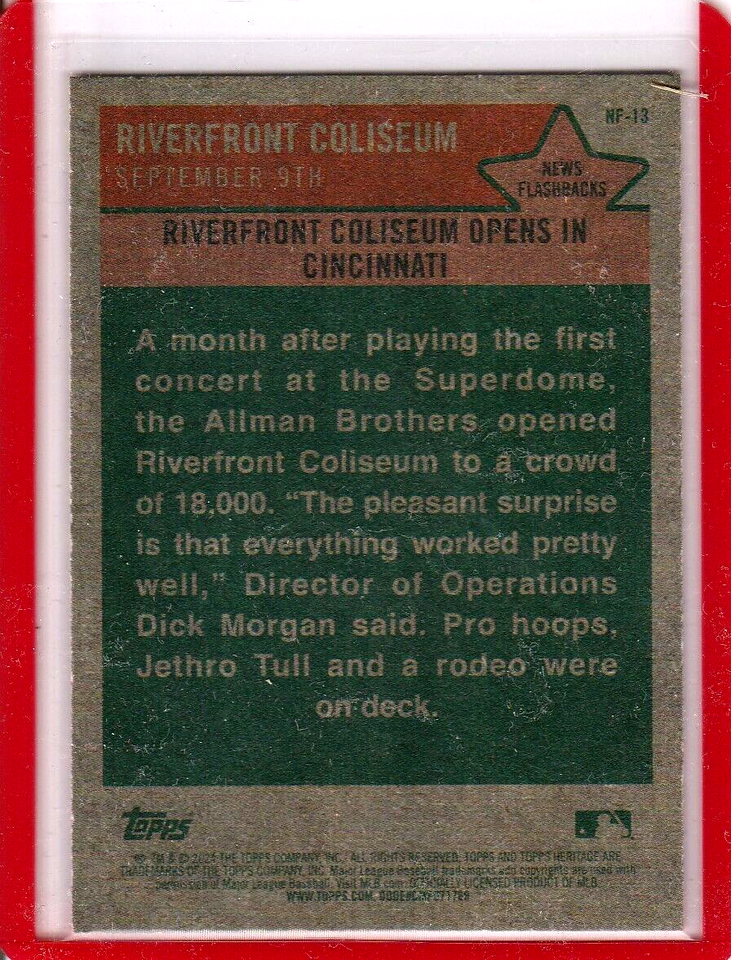 2024 topps Heritage NF13 News Flashbacks Riverfront Coliseum Opens In ...