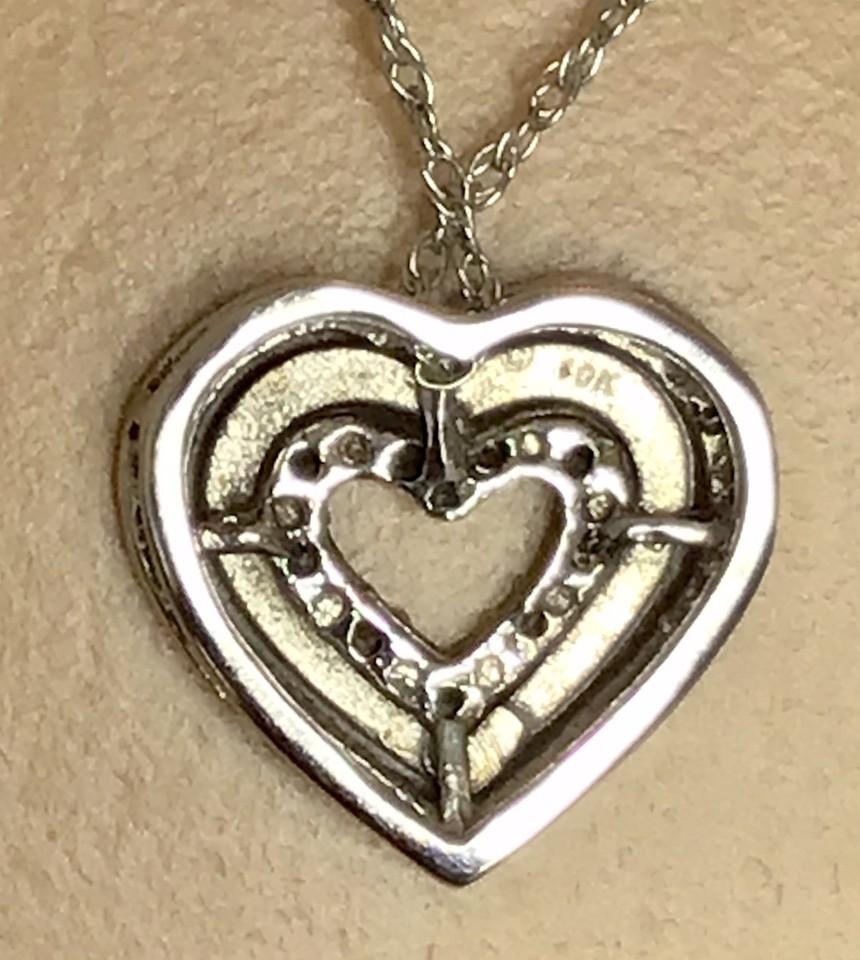 14k White Gold Thin Rope Chain Diamond 10k Heart Pendant Necklace 20” 1.79g X14 | eBay