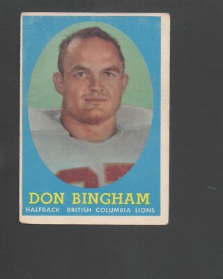 1958 Topps CFL Canadian Football Card #13 Don Bingham-British Columbia ...
