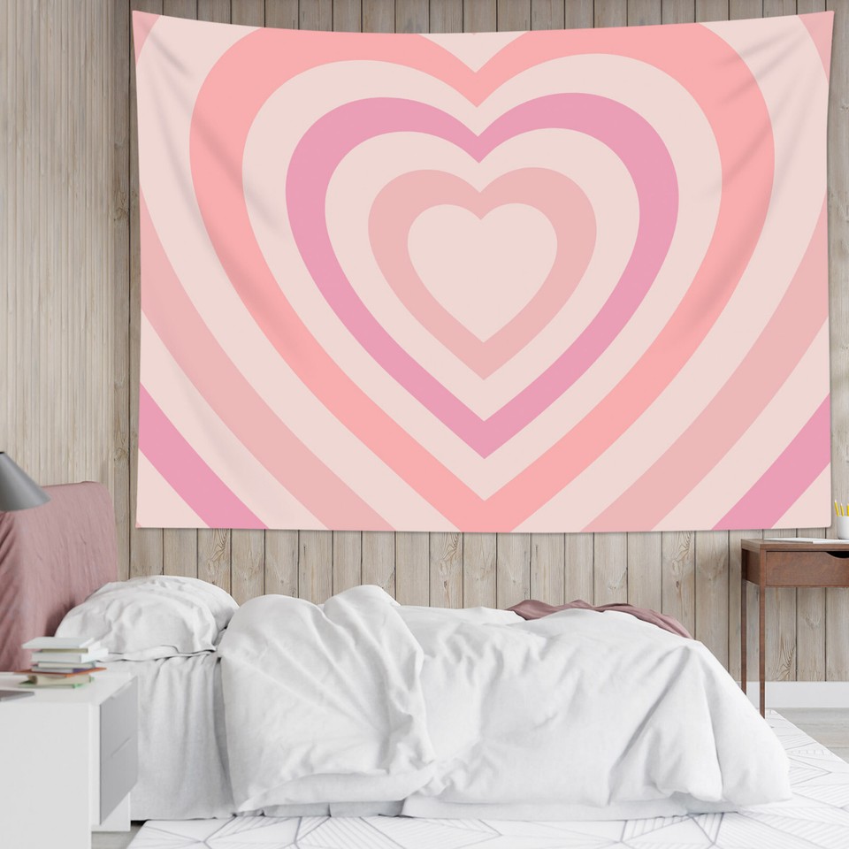 Love Heart Striped Valentine's Day Pink Tapestry for Bedroom Living ...
