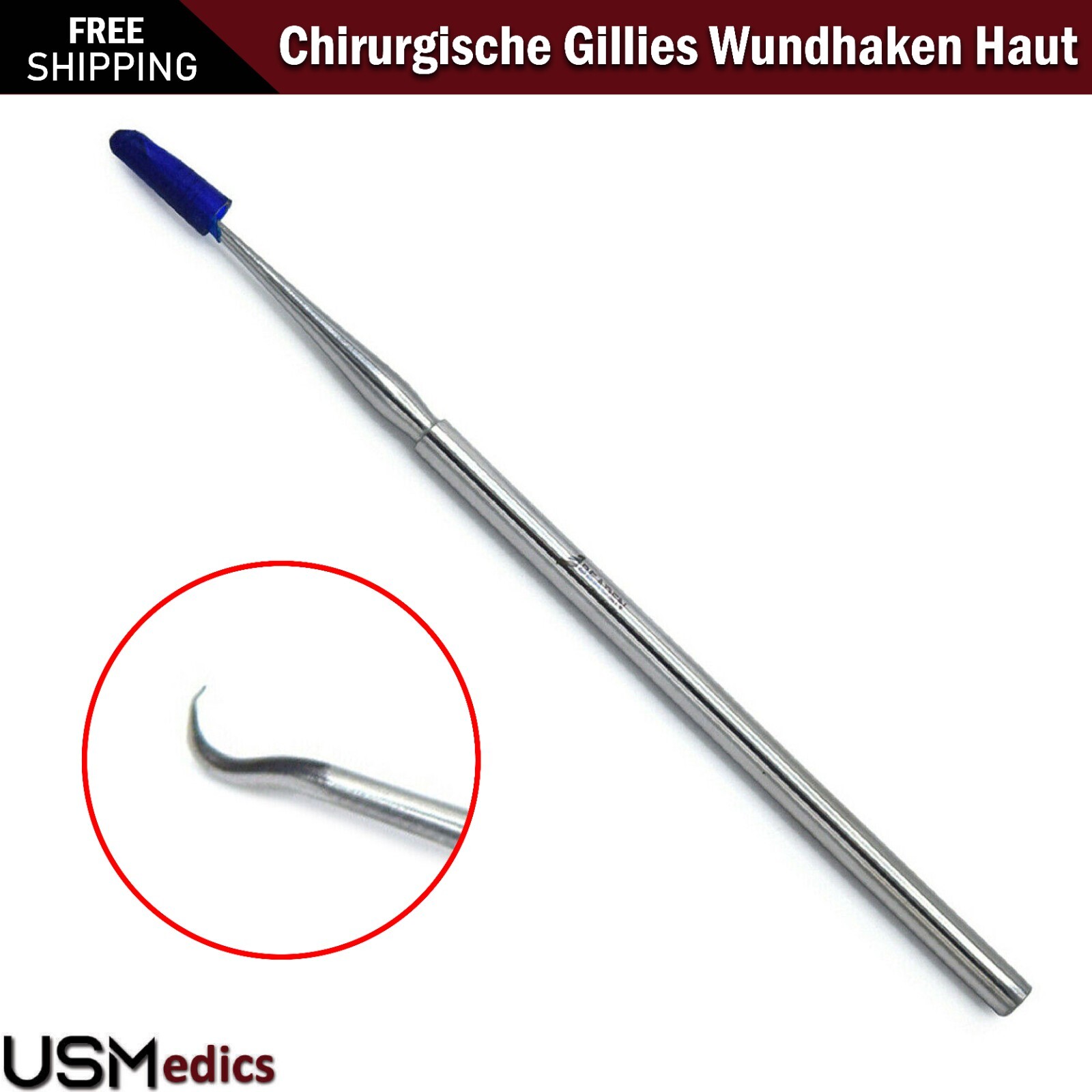 Gillies Skin Hook Single Ended Prong Sharp Retractor Dermal Lab Dental ...
