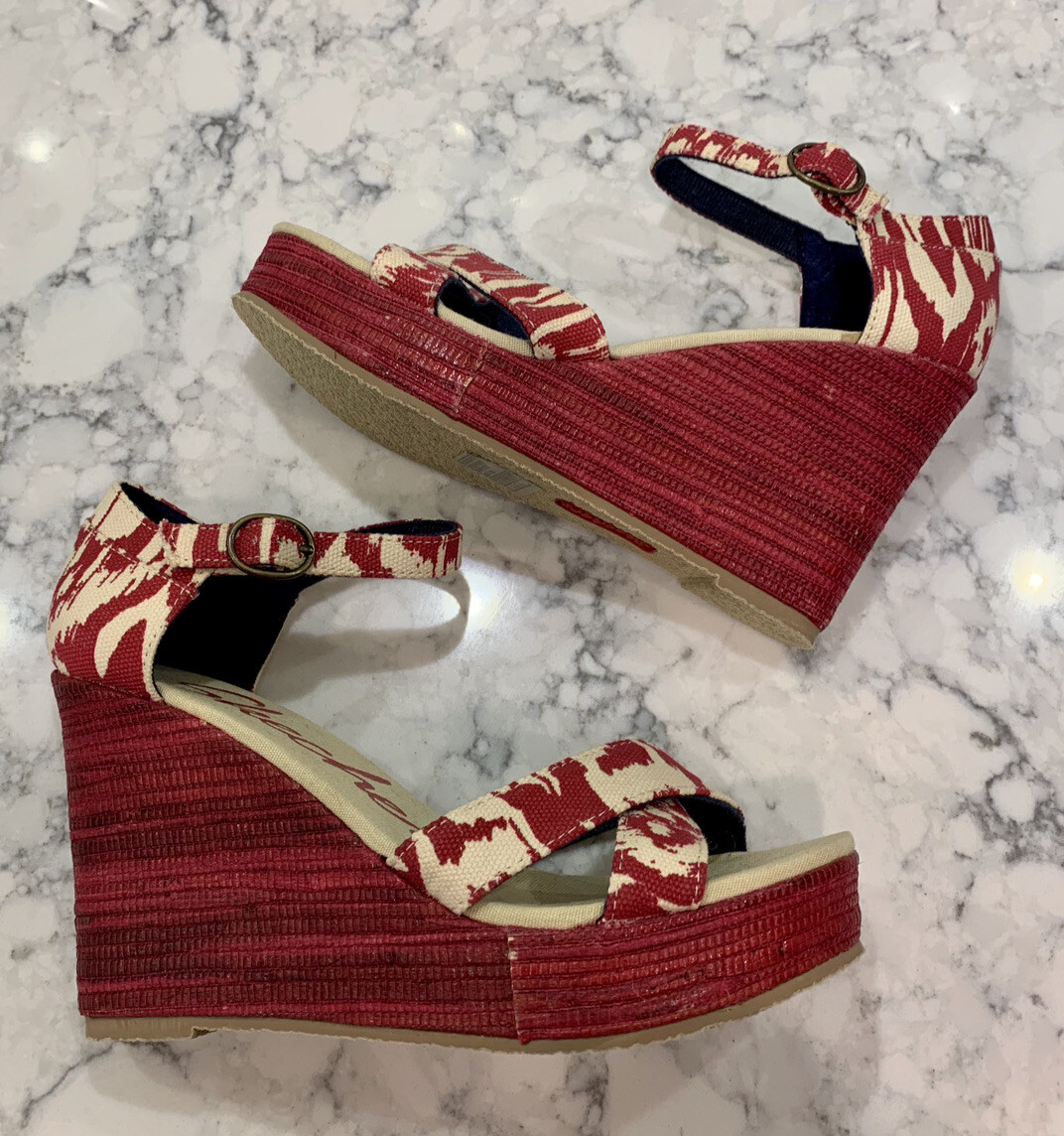 Skechers Bomb Shell Wedge Heels Sandals Size 8 Red Ikat Print | eBay