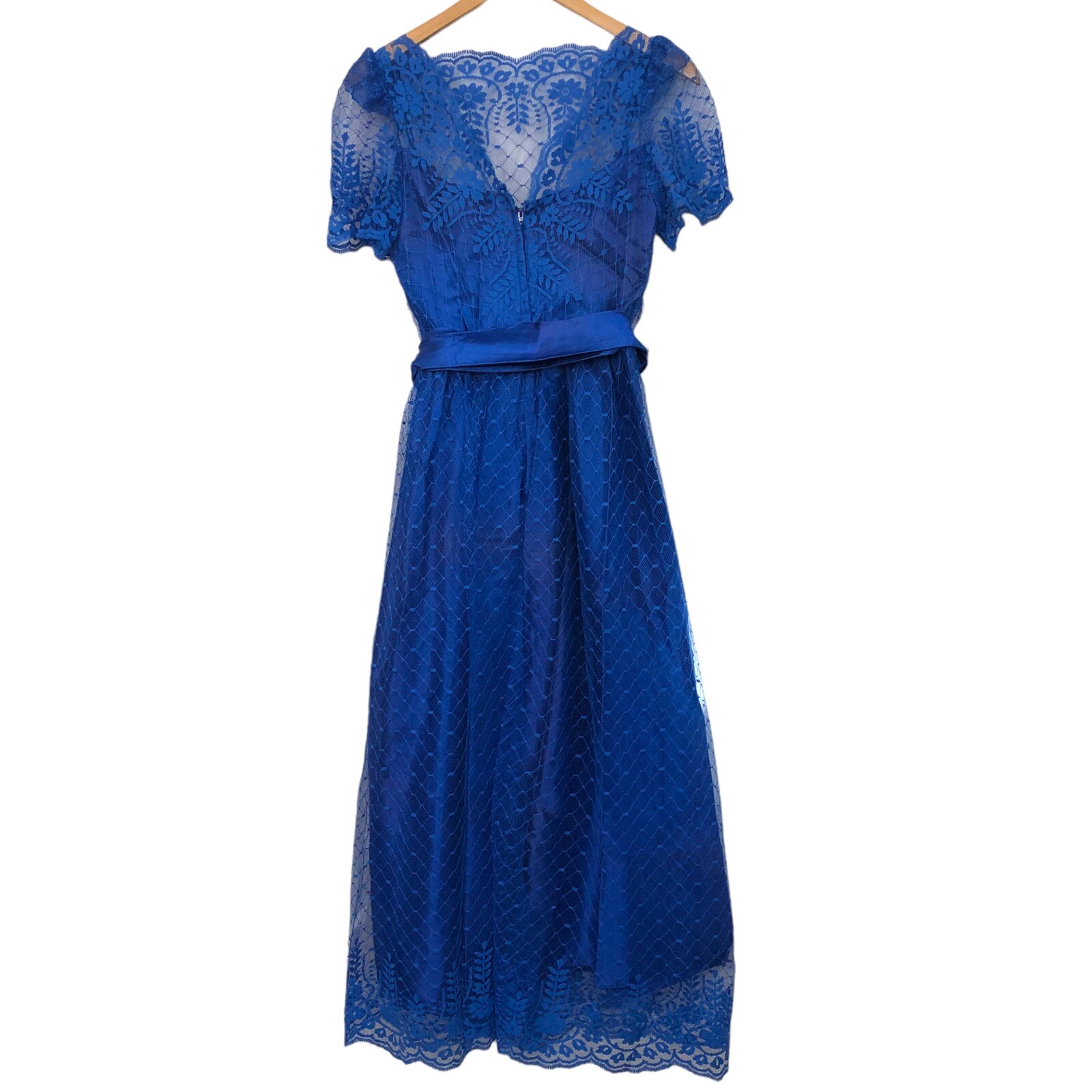 Vintage 70s 80s Blue Lace Overlay Formal Fit and Flar… - Gem