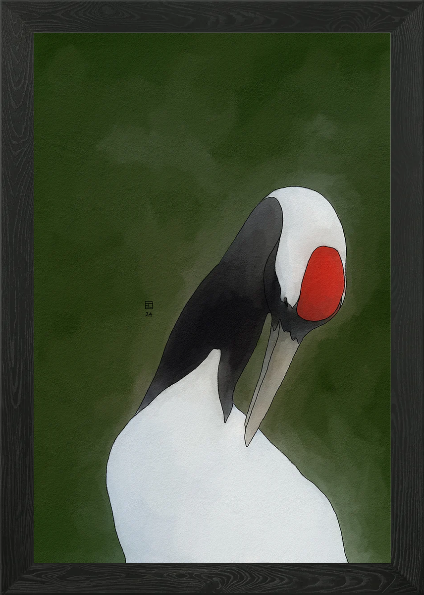 Red-Crowned Crane Illustration Framed Wall Art Poster Canvas Print ...