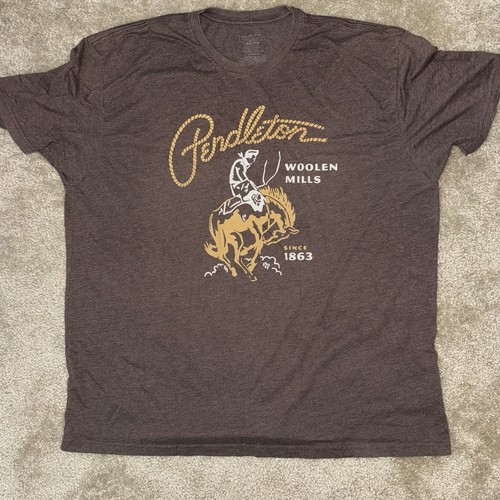 Pendleton T Shirt XL Short Sleeve Brown Cowboy Horse Cotton Blend ...