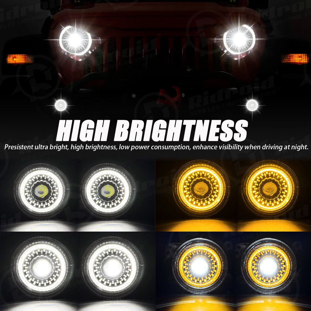 For Hummer H2 H3 H3T 06-10 7" LED Headlights 4" Fog Lights Halo Angel ...