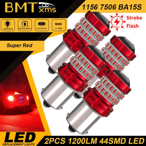 4X 1156 7506 BA15S 800K Red LED 44 SMD Strobe Flashing Brake Tail Stop ...
