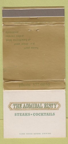 Matchbook Cover - Admiral Risty Restaurant Palos Verdes CA WEAR 30 ...