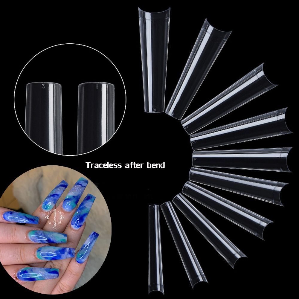 Nails Long Acrylic C Shape XXL Tapered Square Extra Long Nail Tips Half ...