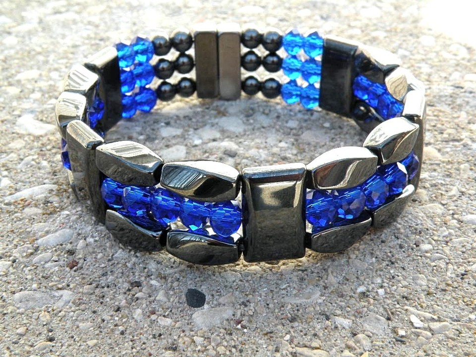 Men’s Women’s Mag Hematite Bracelet Anklet Necklace w Sapphire Crystal ...