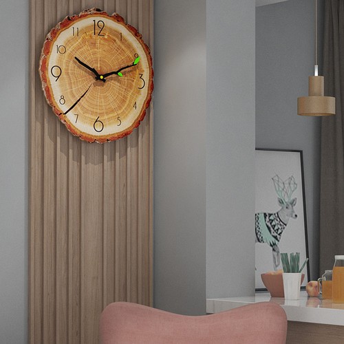Branch-shaped Hands Clock Bedroom Wall Wood Grain Unique Tree Stump ...
