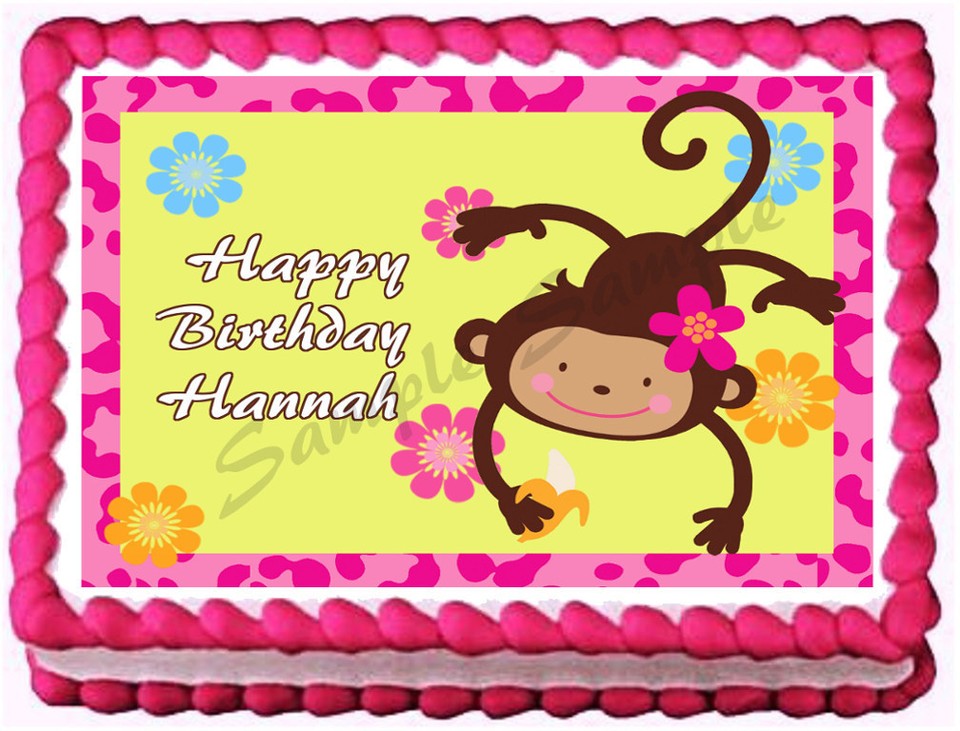 PINK MONKEY GIRL Birthday Image Edible cake topper decoration | eBay