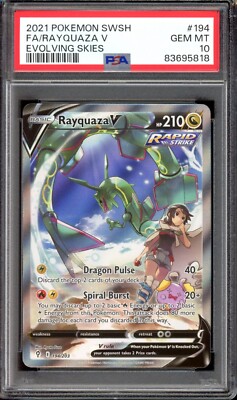 PSA 10 GEM MINT Rayquaza V 194/203 Alternate Art Evolving Skies 2021 ...