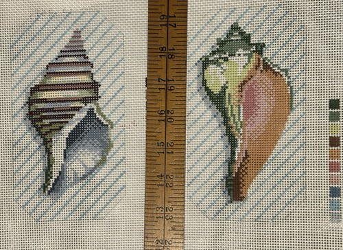 Needlepoint Canvas Whelk Snail Shells Hand Painted Set of 2 Melissa ...
