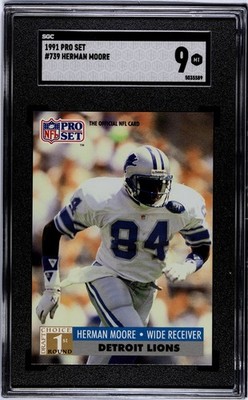 1991 Pro Set #739 Herman Moore Detroit Lions Rookie Card RC SGC 9 Mint ...