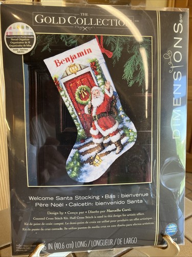 DIMENSIONS GOLD CHRISTMAS STOCKING KIT WELCOME SANTA CROSS STITCH NEW ...