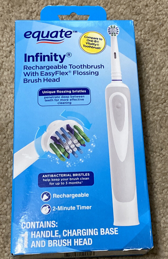 EQUATE+Infinity+Rechargeable+Toothbrush+1+Handle+2+Brush+Heads for sale ...