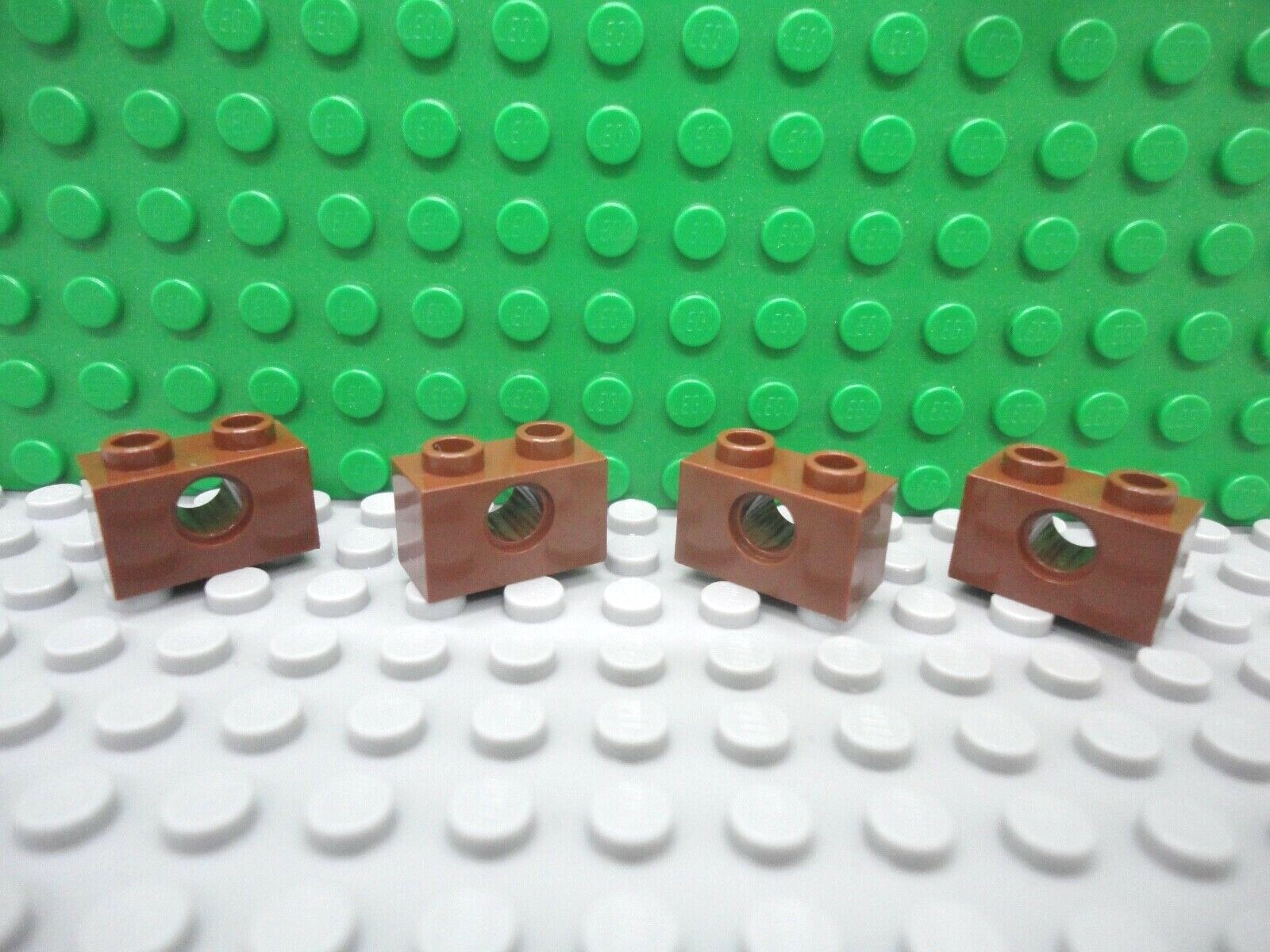 Lego 4 Reddish Brown Technic 1x2 beam brick with 1 pin hole NEW | eBay