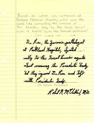 Dr Robert McClelland Manuscript Signed - Removal of Kennedy's Body from ...