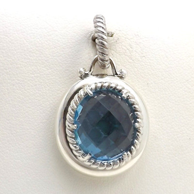 Sterling Silver Fancy Cut Blue Topaz Cable Charm Pendant December ...