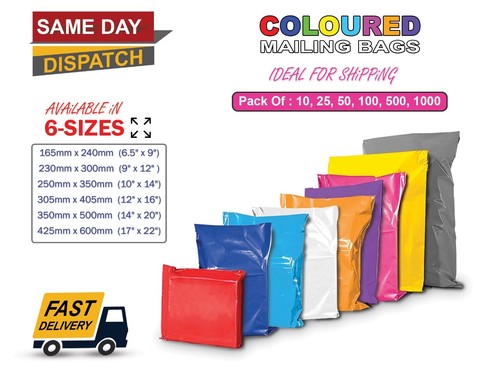 Coloured Mailing Bags Postal Mail Strong Self Seal Poly Mailer Postage ...