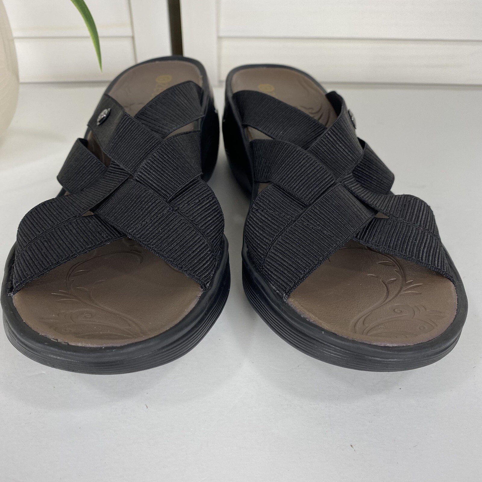 Bzees Black Disco Wedge Sandal Stretch Cross Strap Sl… - Gem