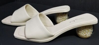 Kate Spade Look Ivory Leather Sandle Low Ball Clear Heel Filled W ...