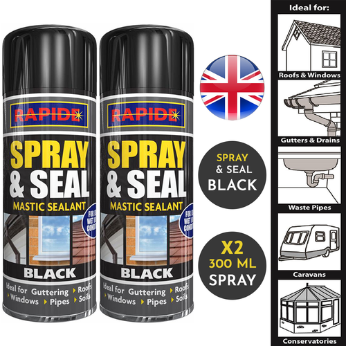2X Leak Stop Seal Spray Black Waterproof Mastic Sealant Gutter Roof ...