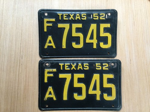 VINTAGE 1952 TEXAS TX. LICENSE PLATE SET ORIGIAL FA 7545 | eBay