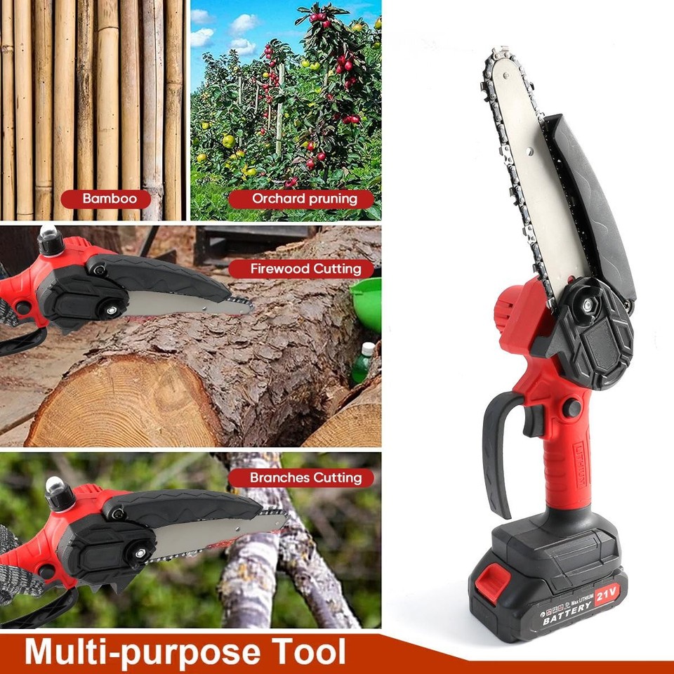 🔥4000W Electric Cordless 4+6" Chainsaw One-hand Saw Wood Pruning W ...