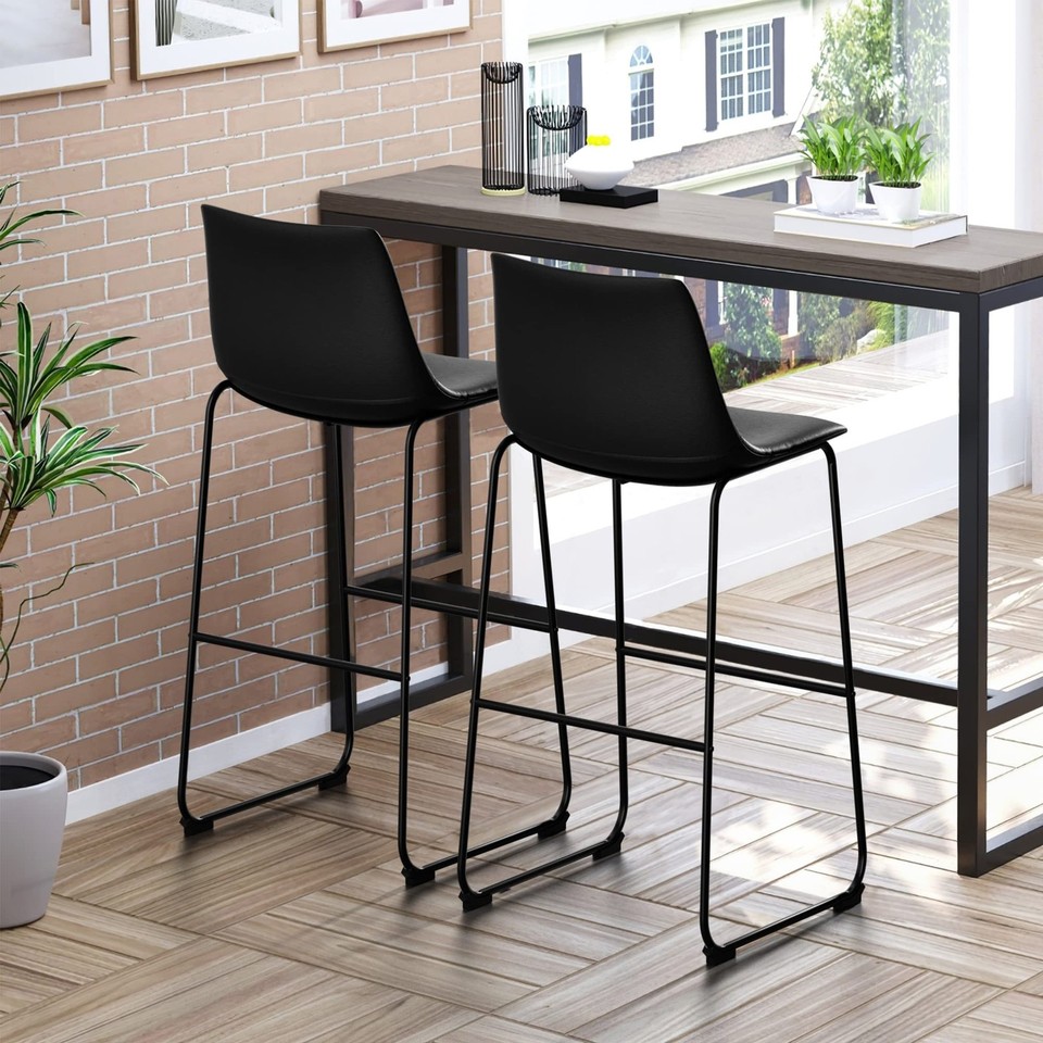 Retro Bar Stools Crazy-Horse Leather with Metal Legs Barstools, Lounge ...