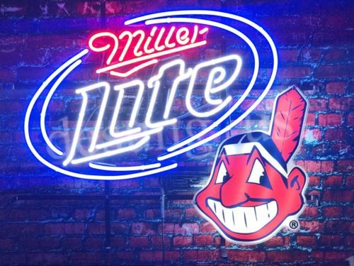 New Cleveland Indians Chief Wahoo Miller Lite Beer Neon Light Sign 24 ...