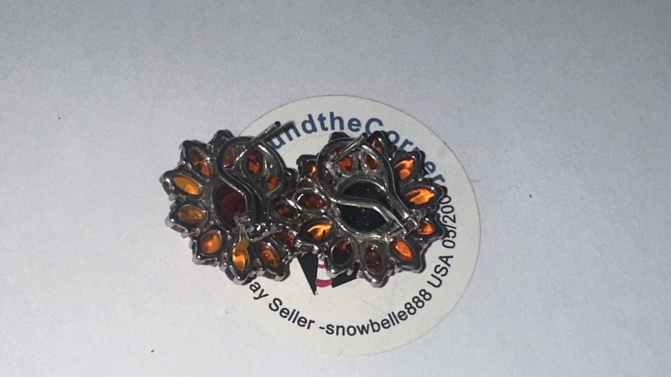SOLID 925 RHODIUM PLATED 20MM MULTI COLOR AMBER EARRINGS OMEGA CLIP 5. ...