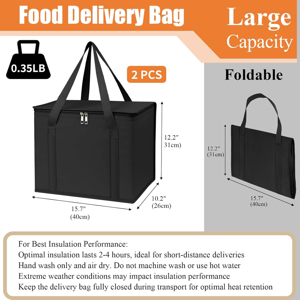 2 Pack Insulated Bags for Food Delivery, XL Pizza Delivery Bags, Large ...