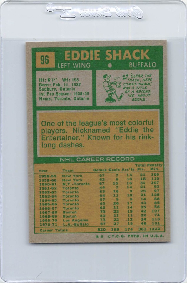 1971/72 Topps #96 Eddie Shack Sabres NM *DA-C6036 | eBay