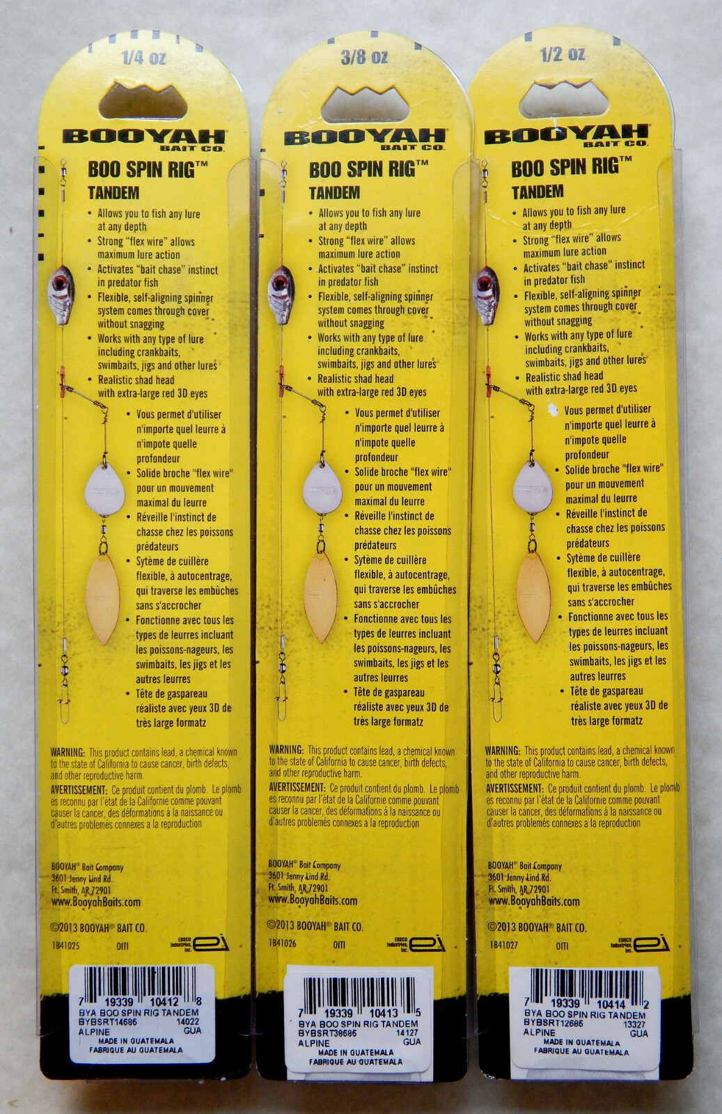 Set of (3)Booyah Boo Spin Rig-Tandem-(1/4,3/8,1/2 oz Sizes)-Bass ...