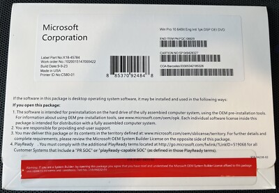 Genuine Microsoft Windows 10 Pro 64 BIT DVD Fresh Install & Product Key ...