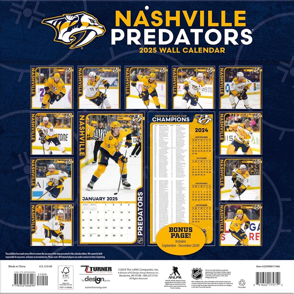 NASHVILLE PREDATORS - 2025 WALL CALENDAR - BRAND NEW - 11946 | eBay