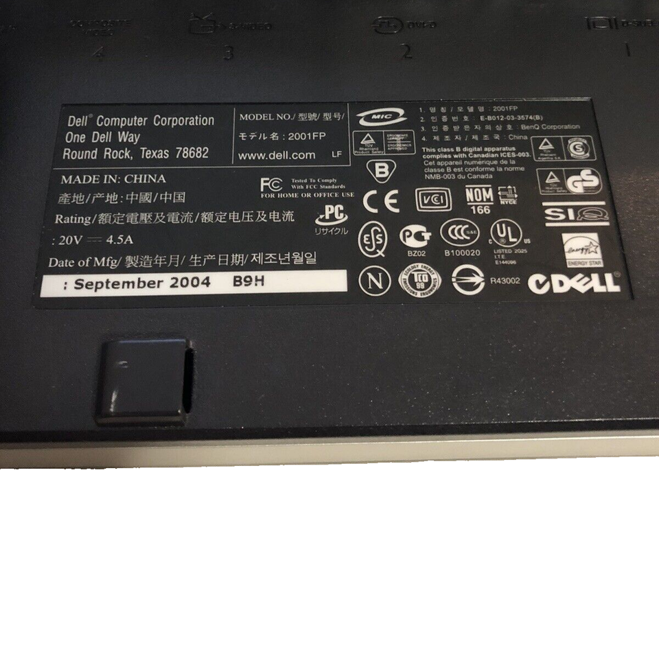 (MONITOR ONLY-FOR PARTS) Dell 2001FP LCD 20.1 Retro Game Monitor DVI ...