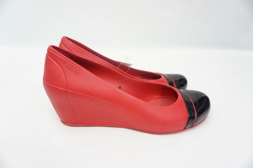 CROCS CAP TOE WEDGE USED 8 DARK RED/BLACK SLIP ON WEDGES/HEELS/SANDALS ...