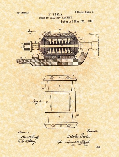 Patent Print - Nikola Tesla Dynamo Electric Machine 1887. Ready To Be ...