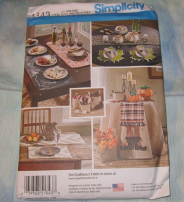 SIMPLICITY PATTERN 1343 ~ BASKETS PUMPKINS WITCH TABLE RUNNER LEAF ...