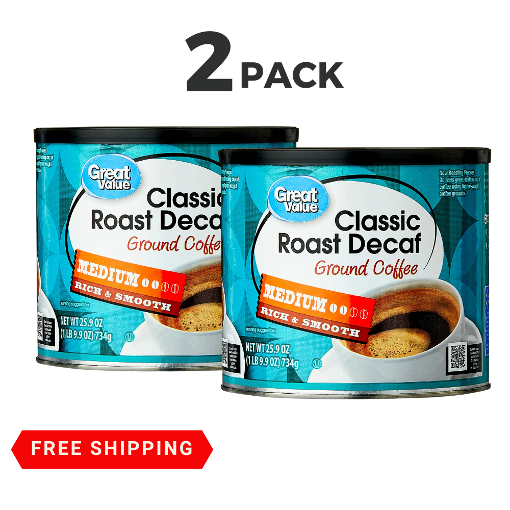 Pack of 2 Great Value Decaf Classic Medium Roast Ground Coffee, 25.9 oz ...